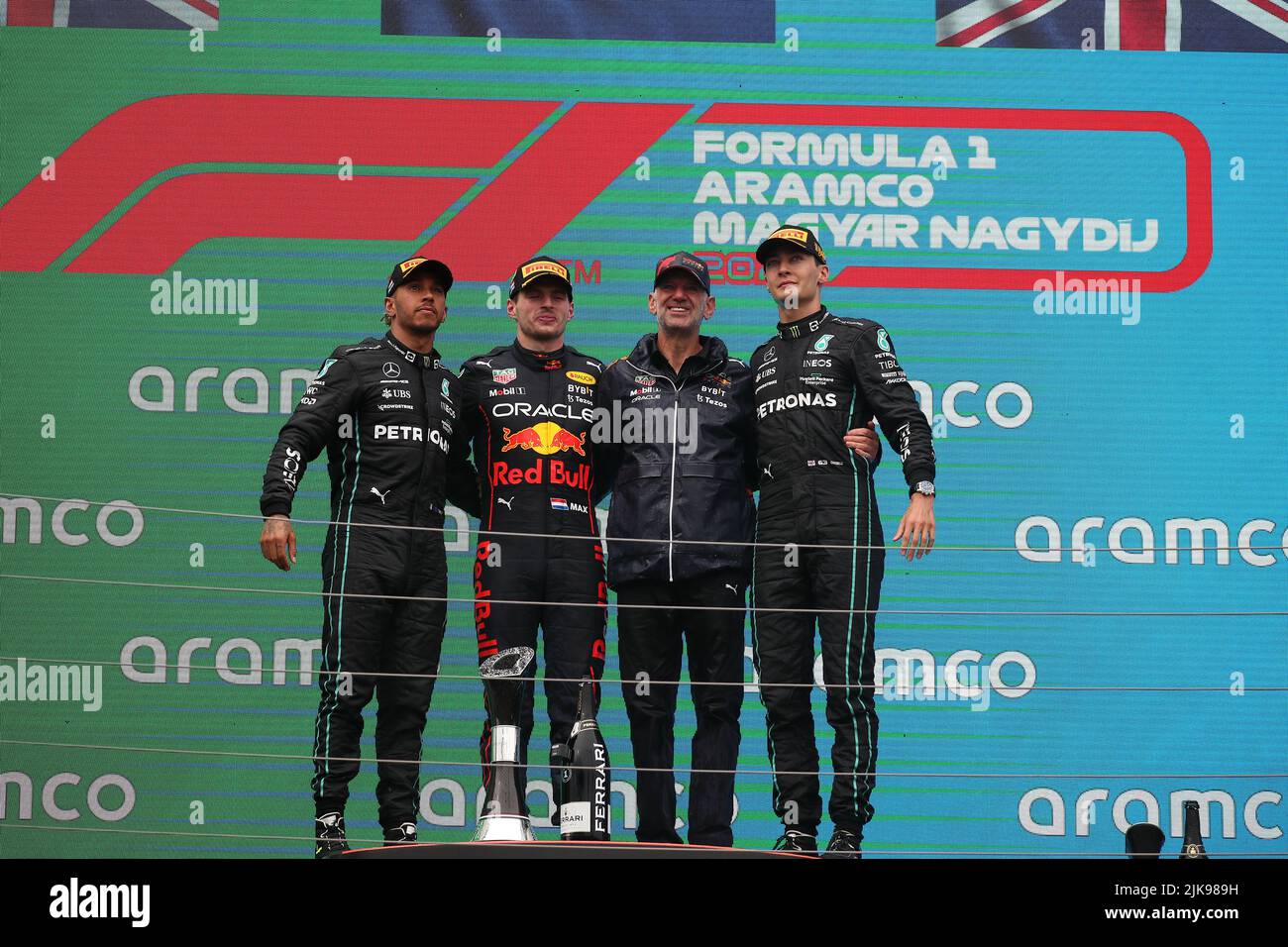 Podium Max Verstappen; Lewis Hamilton; Goeorge Russel during the ...