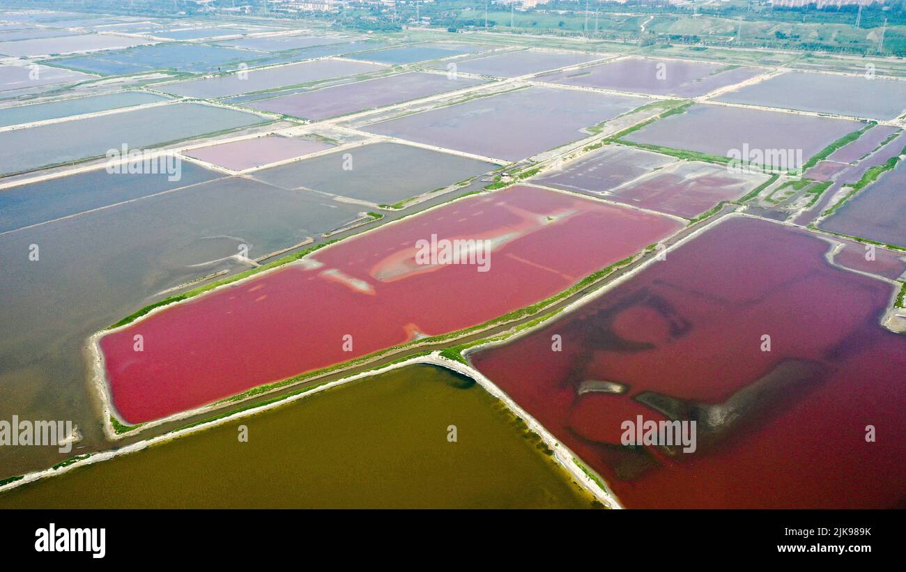 YUNCHENG, CHINA - JULY 31, 2022 - An aerial photo shows a colorful salt ...