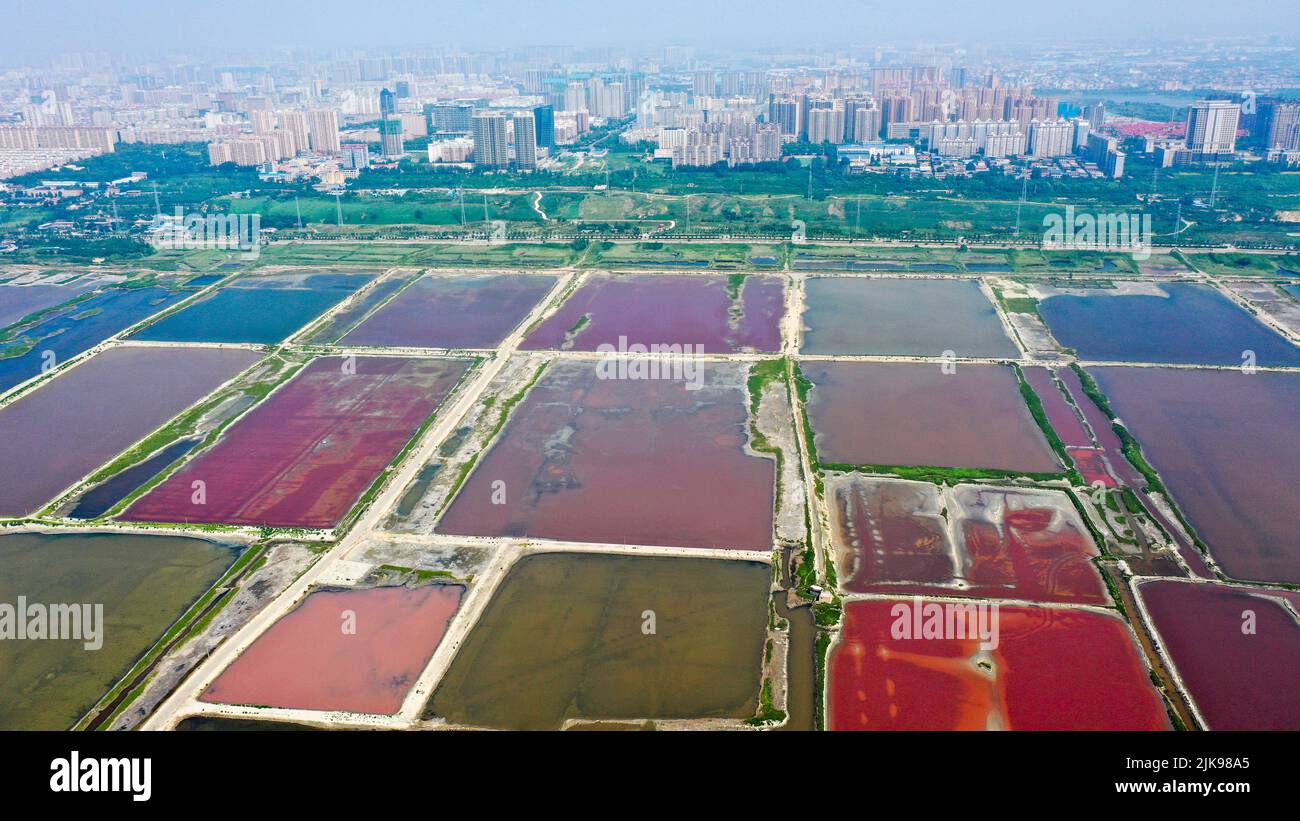 YUNCHENG, CHINA - JULY 31, 2022 - An aerial photo shows a colorful salt ...