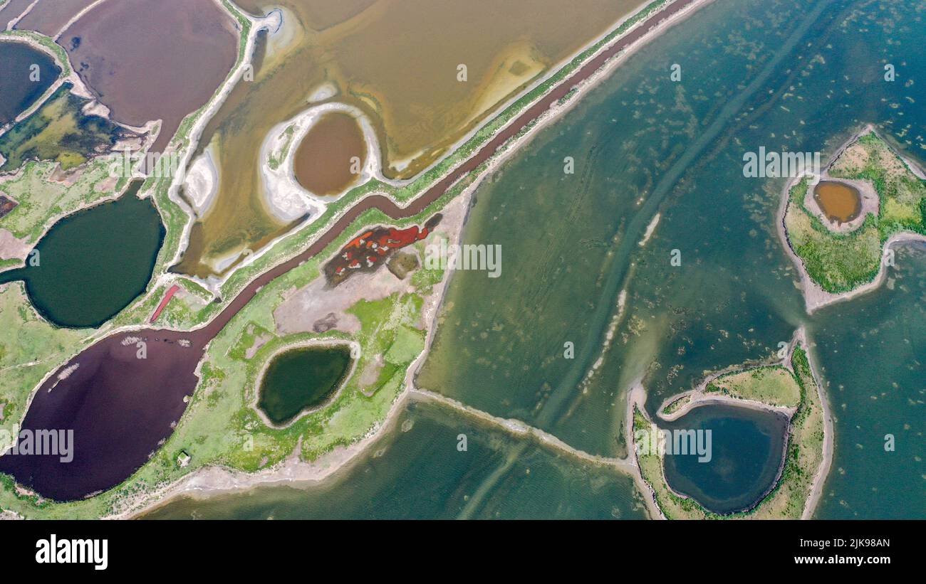 YUNCHENG, CHINA - JULY 31, 2022 - An aerial photo shows a colorful salt ...