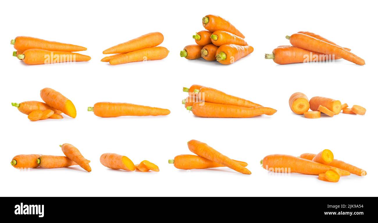 Set of fresh carrots isolated on white Stock Photo - Alamy