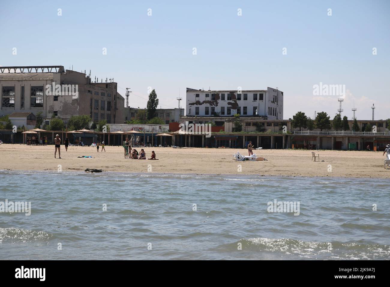 Kaspiysk, Russia. 31st July, 2022. Tourists go to the beaches of the ...