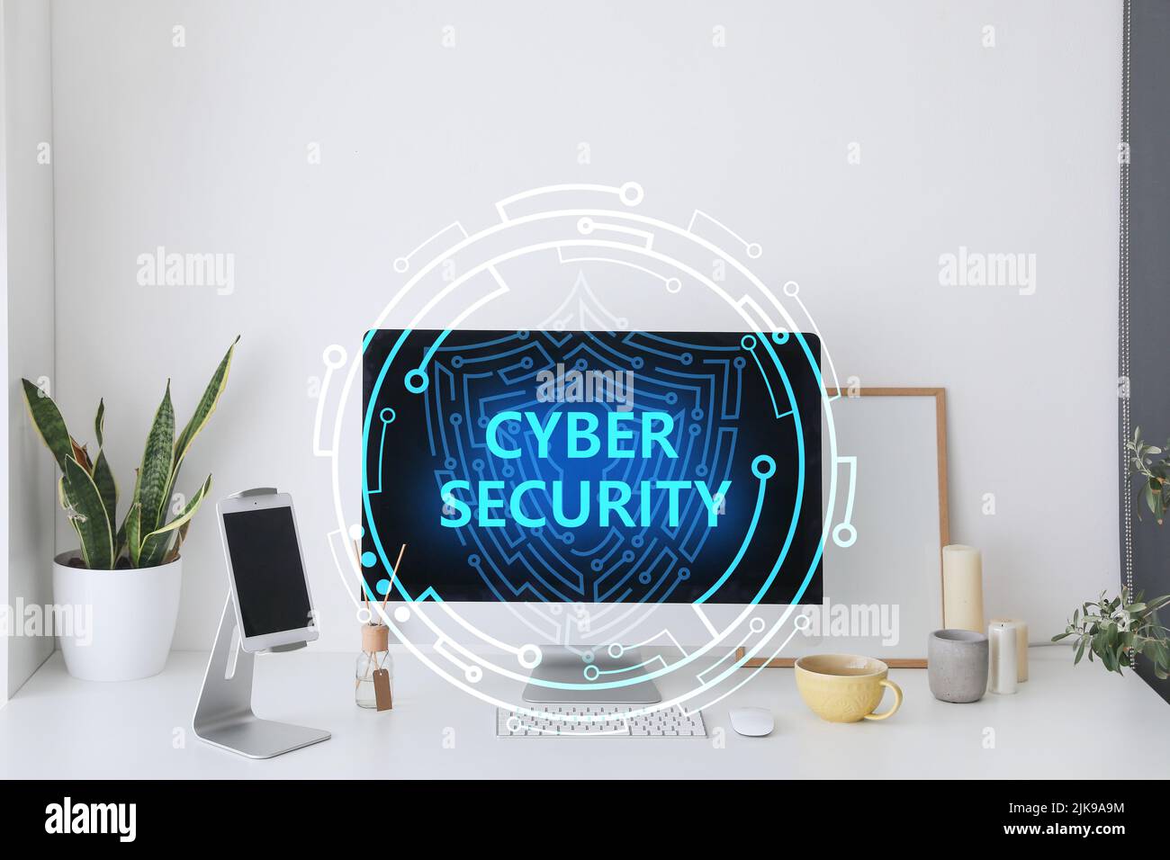 Modern computer at workplace. Cyber security concept Stock Photo - Alamy