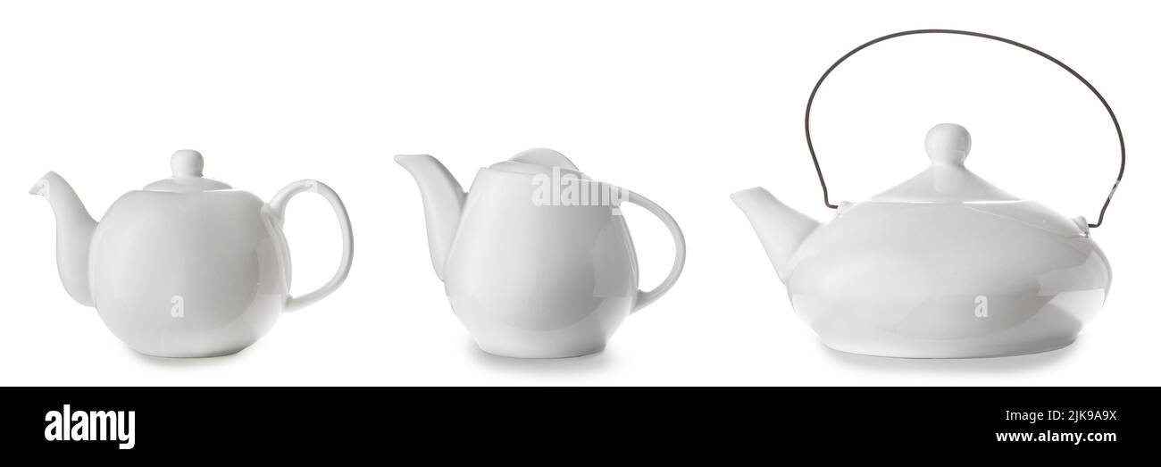 Set of teapots isolated on white Stock Photo - Alamy