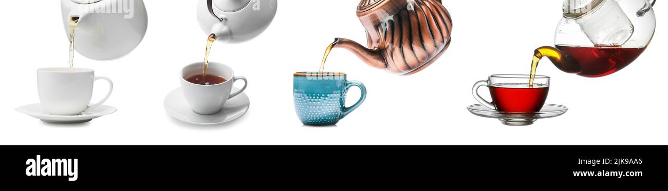 Set of different teapots and cups isolated on white Stock Photo - Alamy