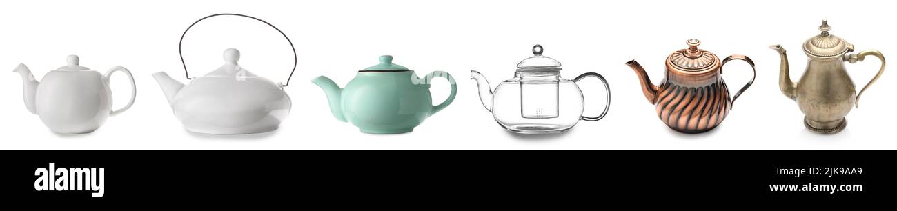 Set of different teapots isolated on white Stock Photo - Alamy