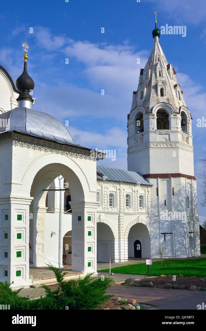 The white Stone Pokrovsky Convent. Tent bell tower, a monument of ...