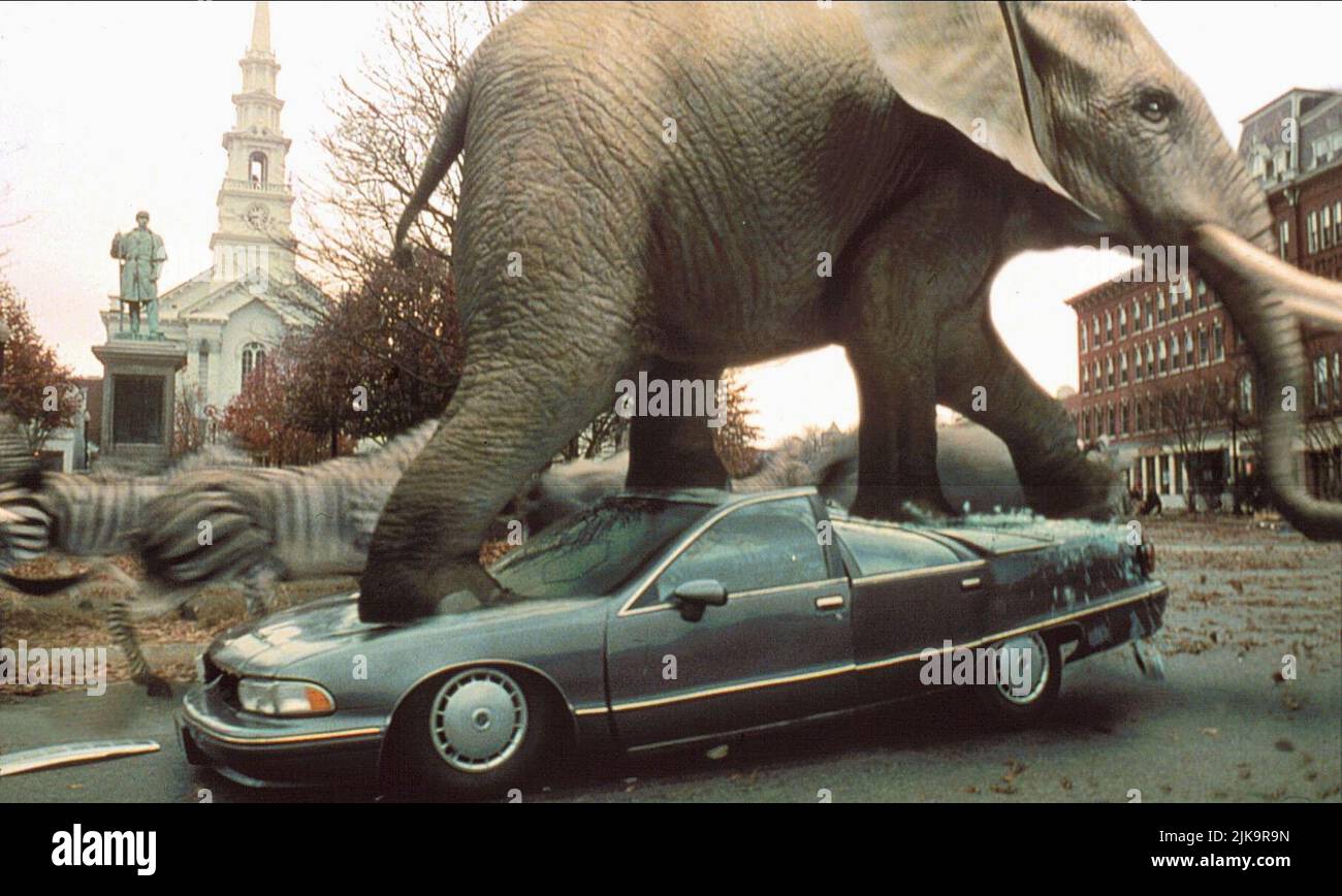 Elephant Tramples On Car Film Jumanji (USA 1995) Director: Joe Johnston ...