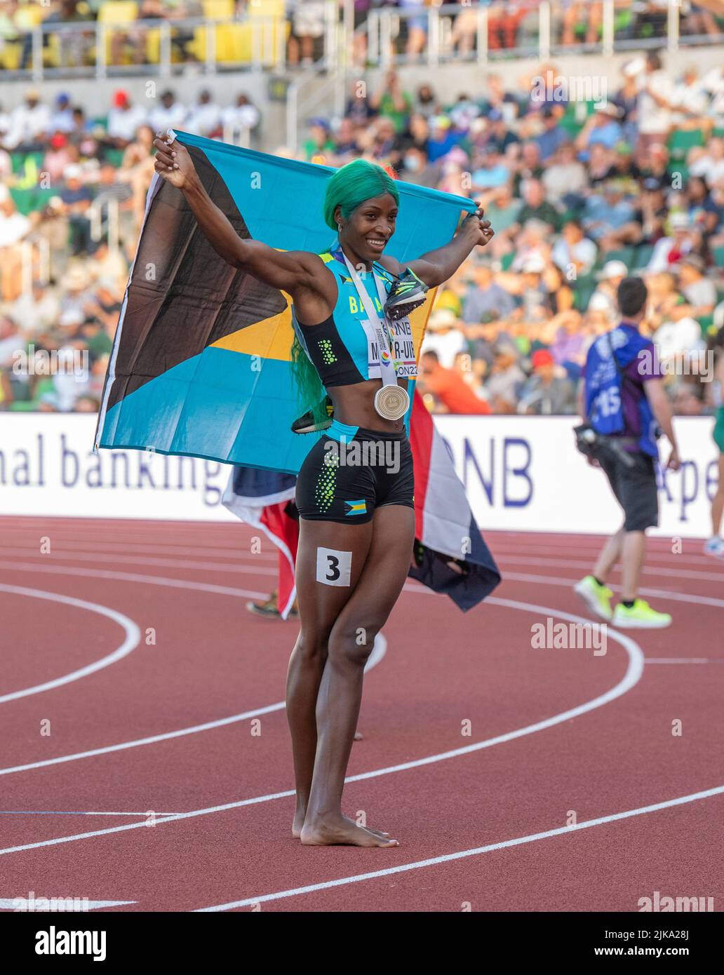 Shaunae Miller-Uibo (BAH) celebrating her win in the 400m women’s final ...