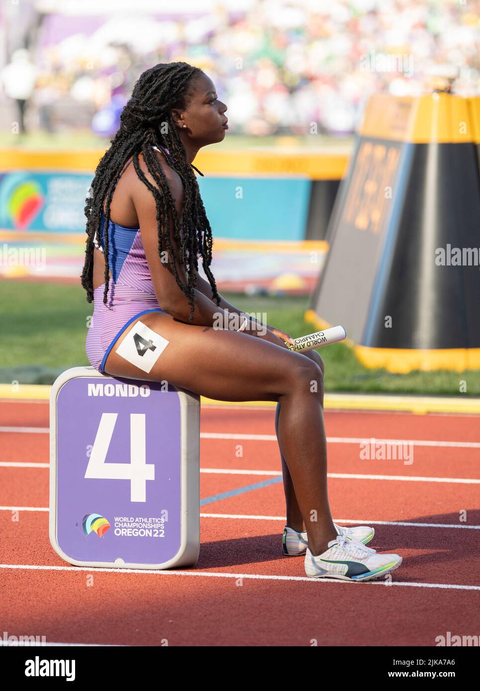 Asha Philip (GB&NI) competing in the 4x100m women’s heats on day eight ...