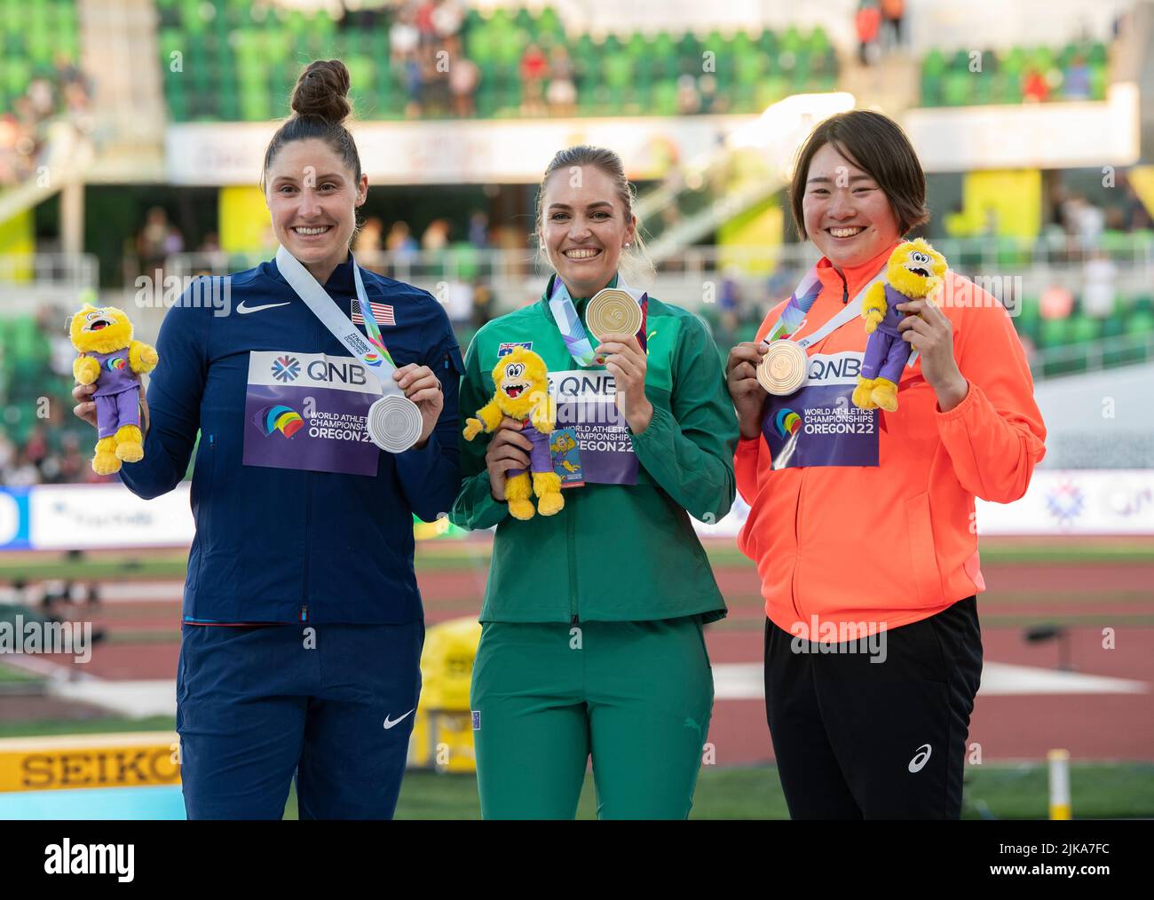 Kara Winger (USA), Kelsey-Lee Barber (AUS) and Haruka Kitaguchi (JPN ...