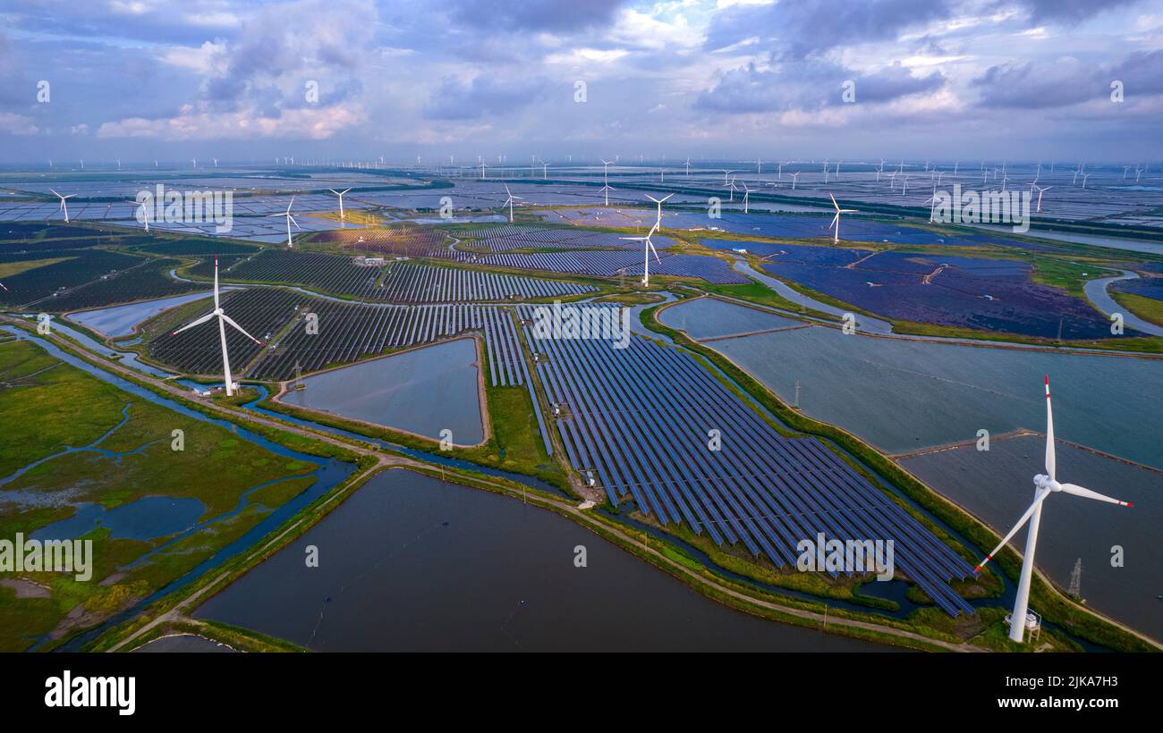 YANCHENG, CHINA - JULY 29, 2022 - A coastal tidal flat energy industry ...