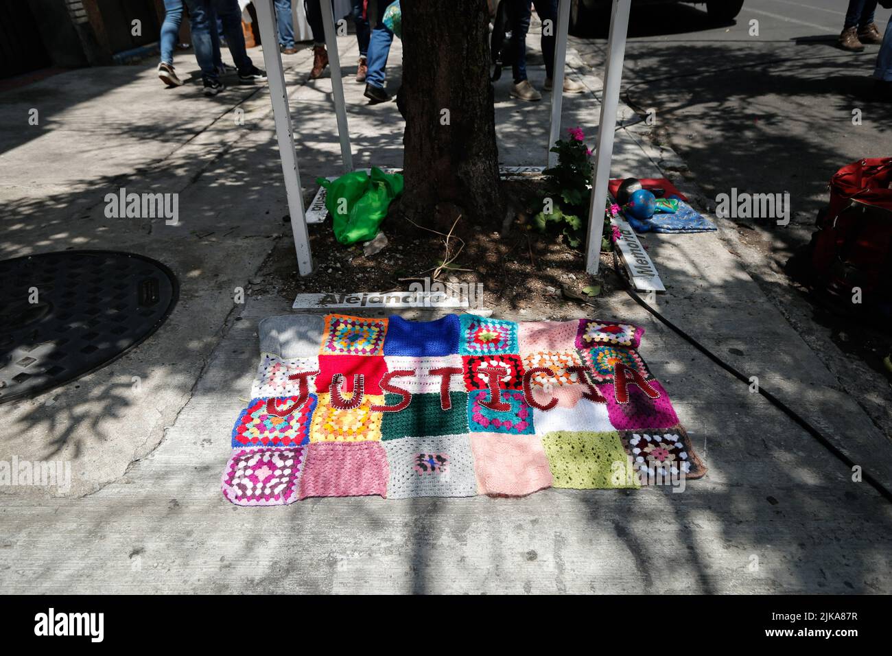 Mexico, Mexico. 31st July, 2022. People leave an embroidery with the ...
