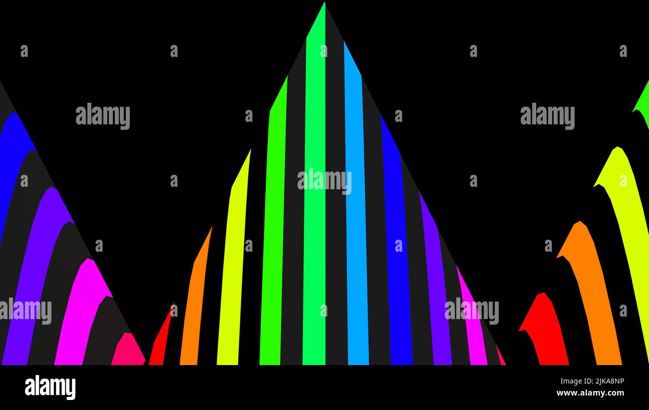3D renderings. Black background with colored diagonal lines forming ...