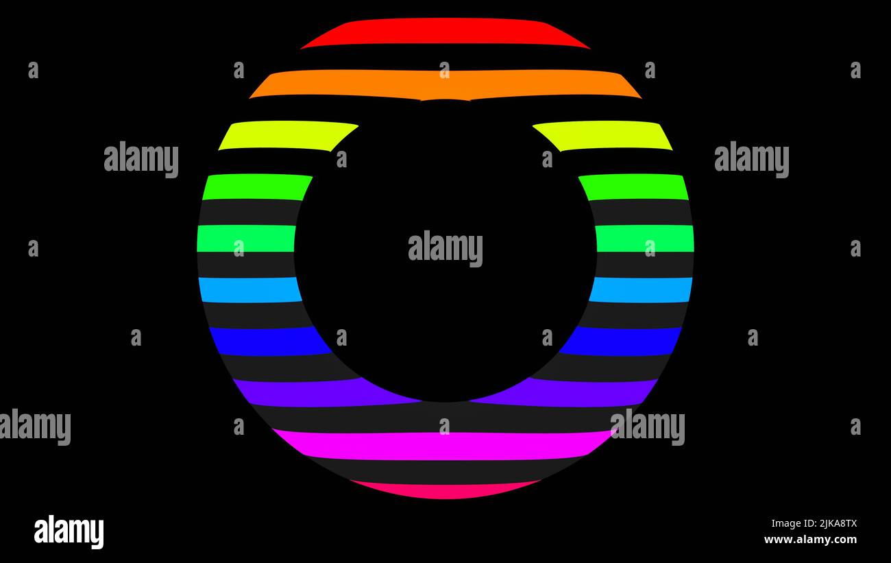 3D renderings. Circle with different colors of the rainbow formed by lines on a white background ...
