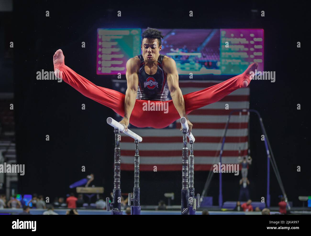 July 31, 2022: Kameron Nelson of Ohio State competes on the parallel ...