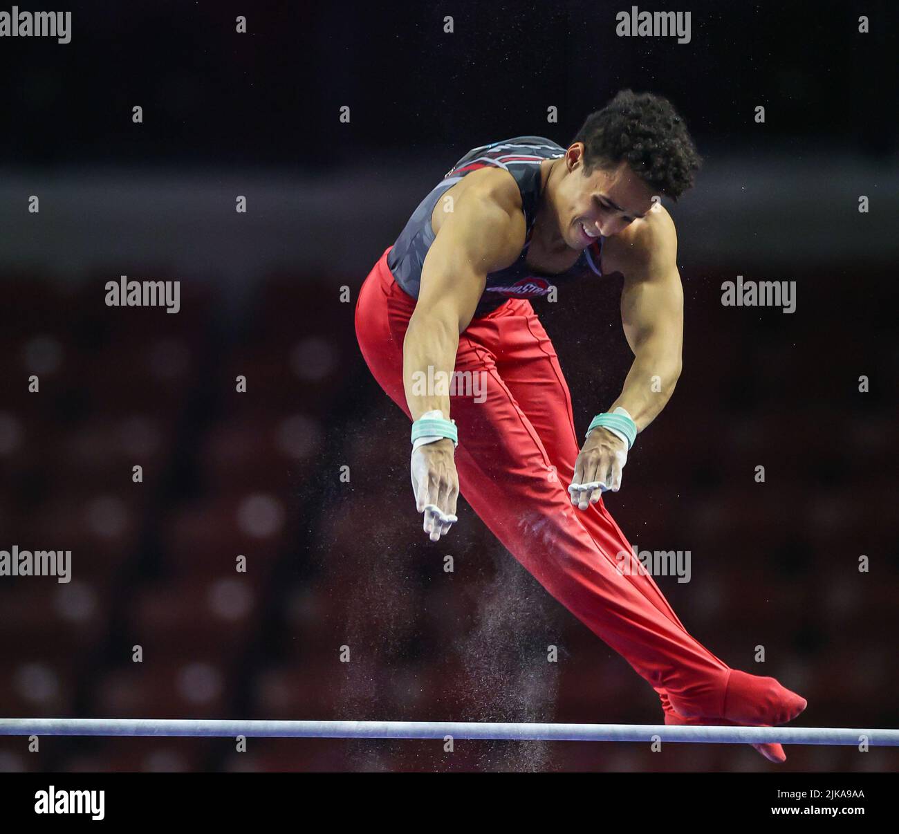 July 31, 2022: Kameron Nelson of Ohio State competes on the high bar ...
