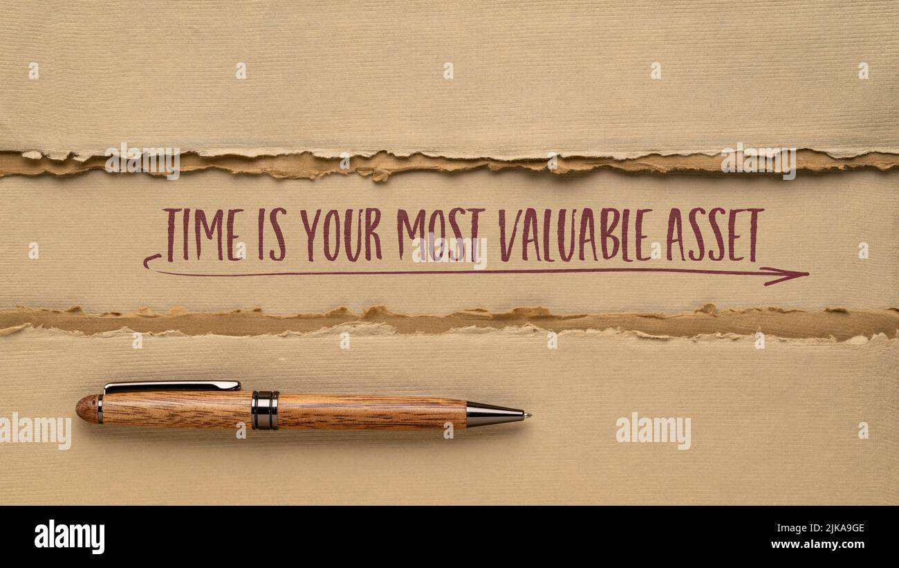 time is your most valuable asset - inspirational reminder, writing on a ...