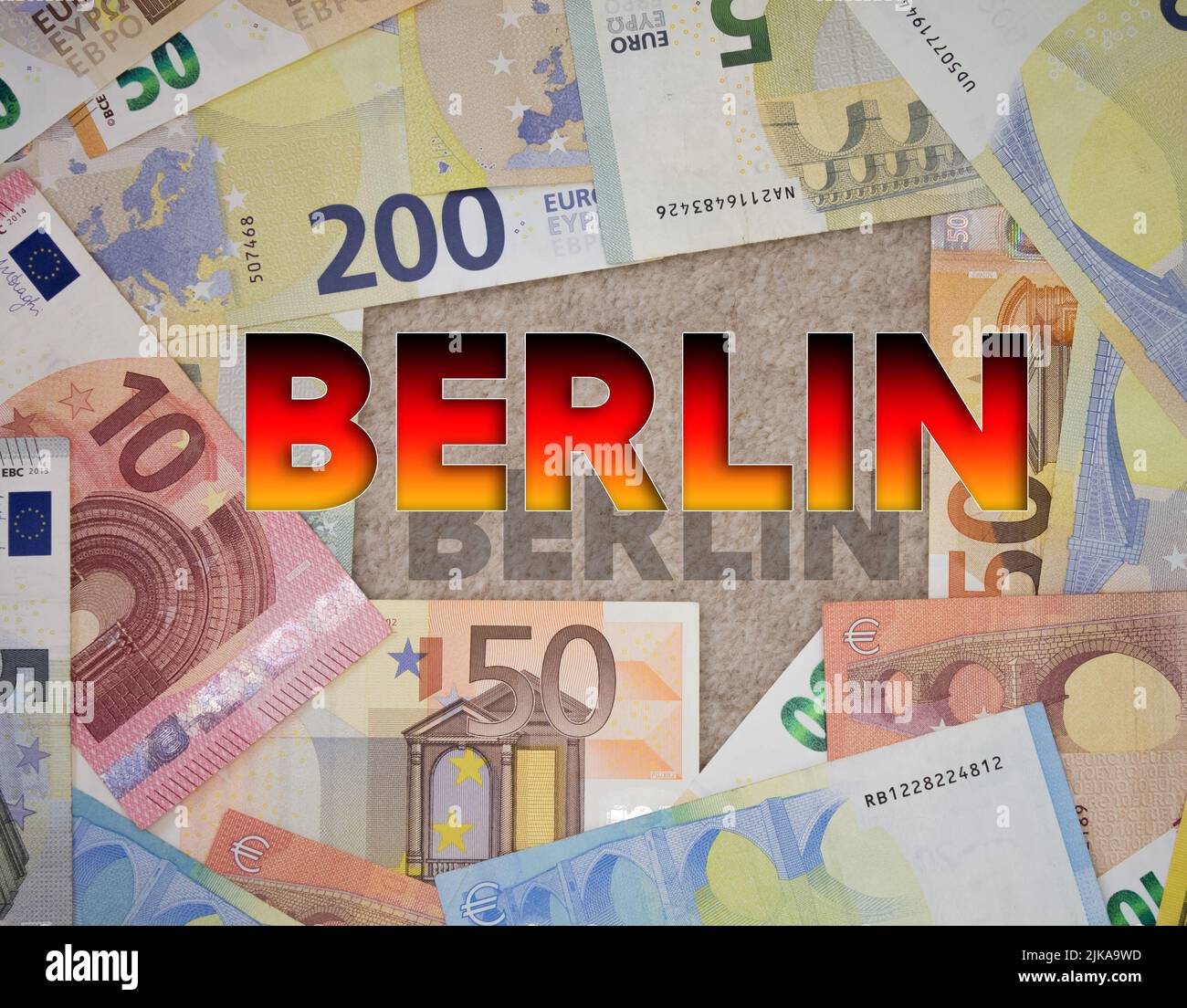 Berlin word with money. Paper currency background with different ...
