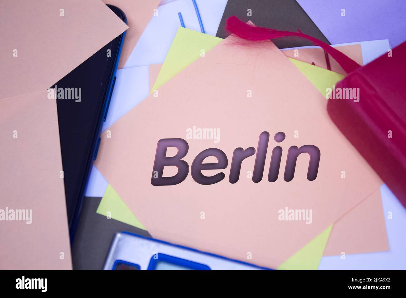 Berlin. Text on adhesive note paper. Event, celebration reminder ...