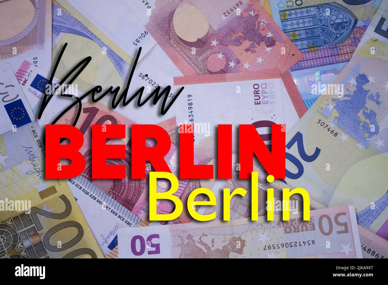 Berlin word with money. Paper currency background with different ...