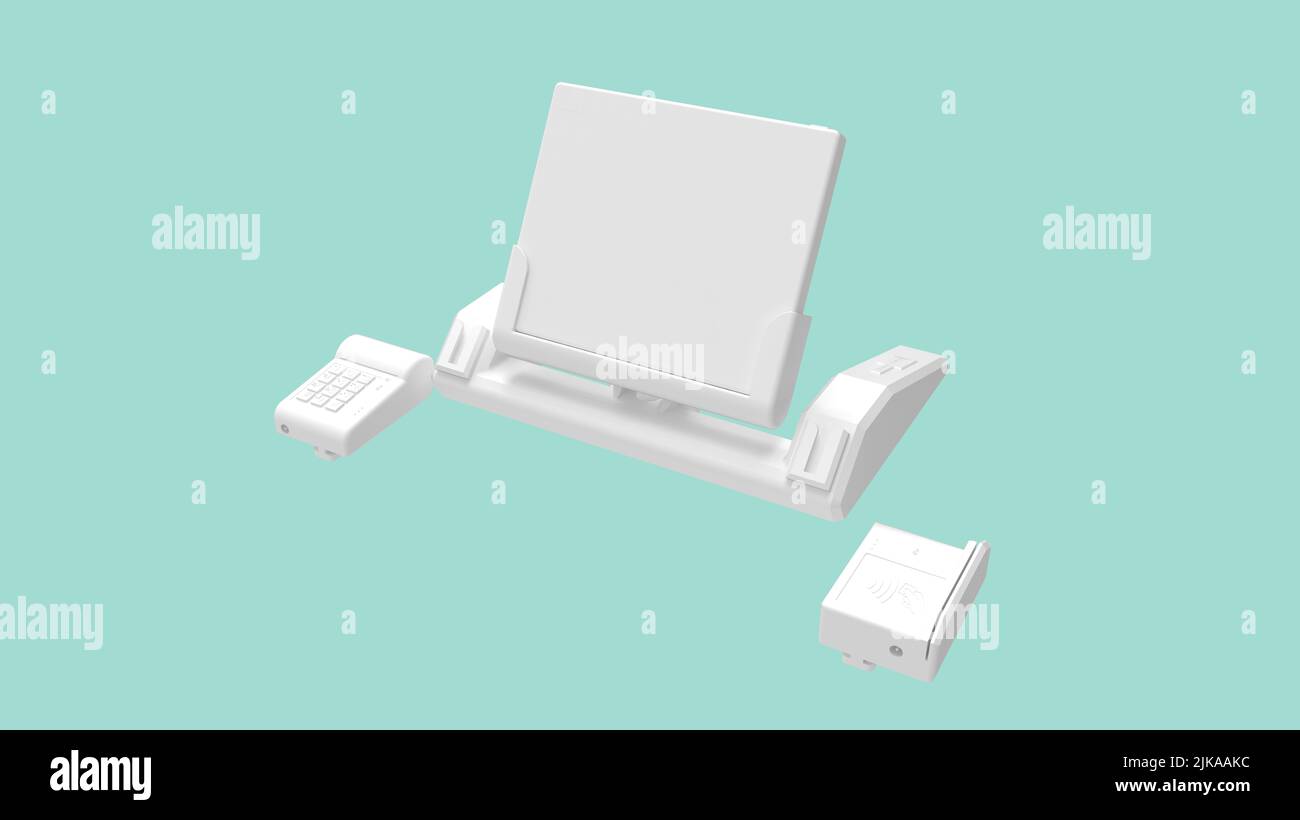 3D rendering of a pos terminal payment cash register digital display ...