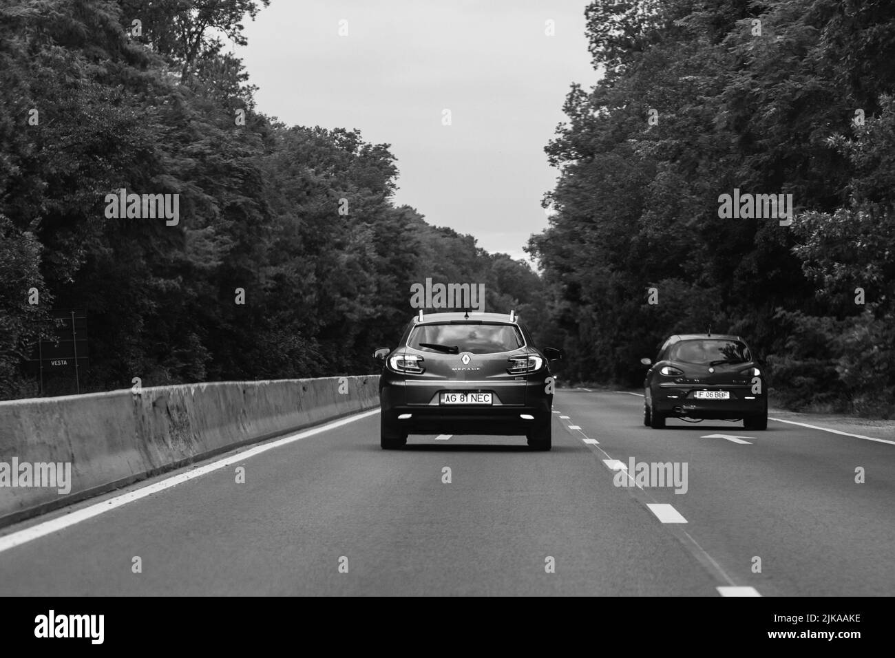 Car traffic, pollution, traffic jam city downtown Bucharest, Romania ...