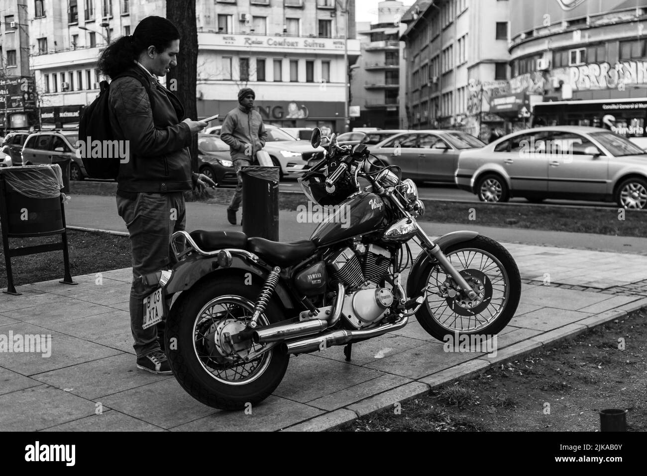 Car traffic, pollution, traffic jam city downtown Bucharest, Romania ...