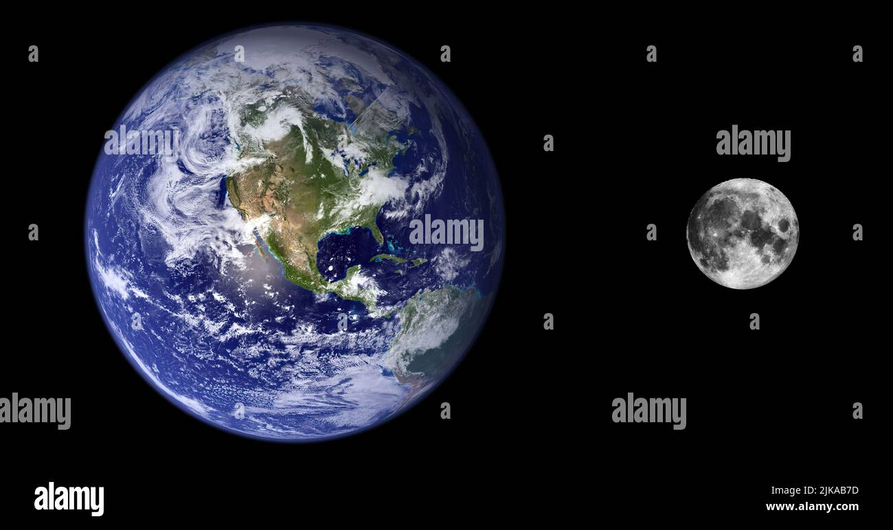 Earth and Moon System view from space. Elements of this picture furnished by NASA Stock Photo ...