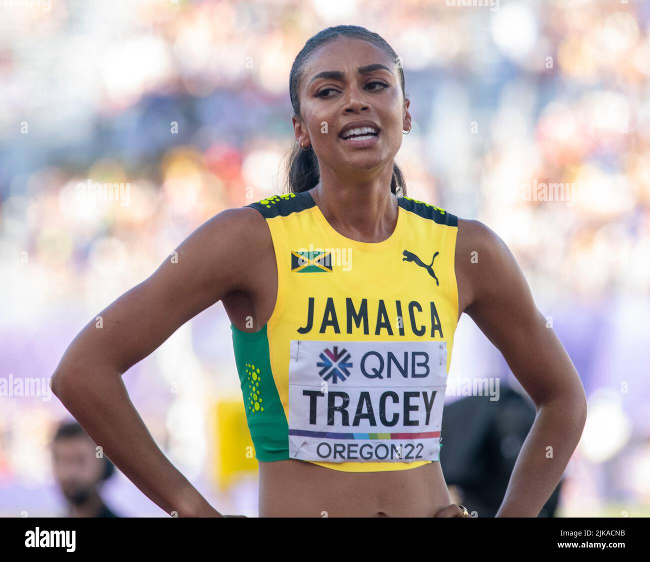 Adelle Tracey (JAM) competing in the women’s 800m semi final on day ...