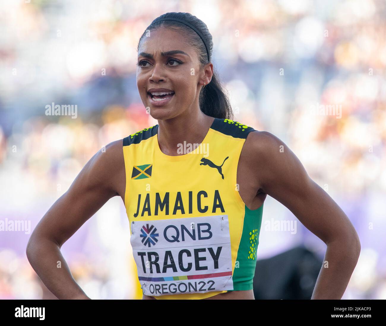 Adelle Tracey (JAM) competing in the women’s 800m semi final on day ...