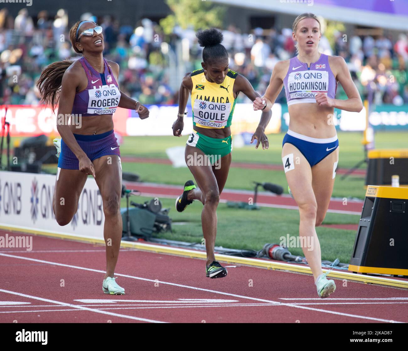 Raevyn Rogers (USA), Natoya Goule (JAM) and Keely Hodgkinson (GB&NI) competing in the women’s ...