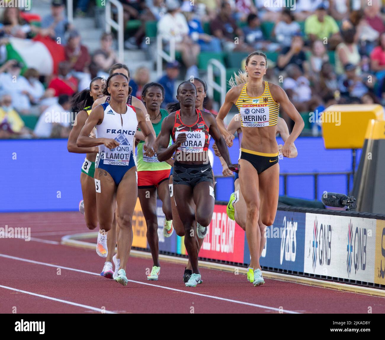 Renelle Lamote (FRA), Mary Moraa (KEN) and Christina Hering (GER ...