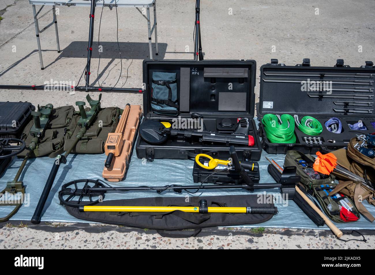 Hostomel, Ukraine. 25th July, 2022. Equipment for demining and ...