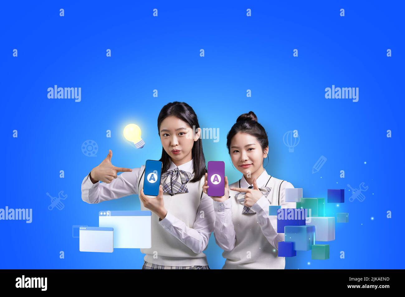 remote learning, online class poster Korean highschool students girls ...