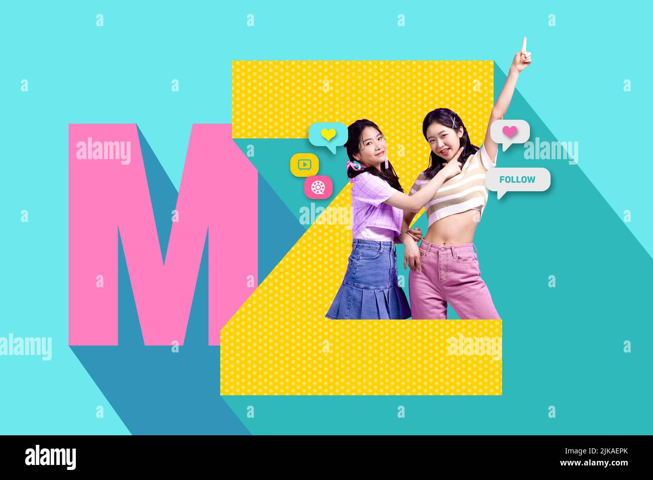 poster of Korean Asian young girls from mz generation Stock Photo - Alamy