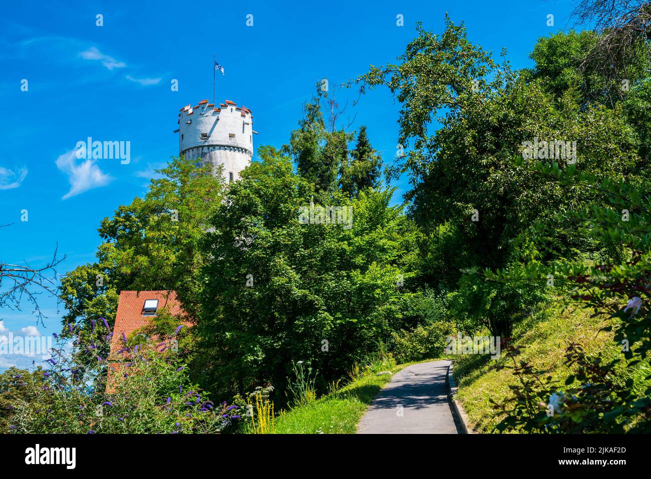 Germany, Old tower building mehlsack in old town of ravensburg vilage ...