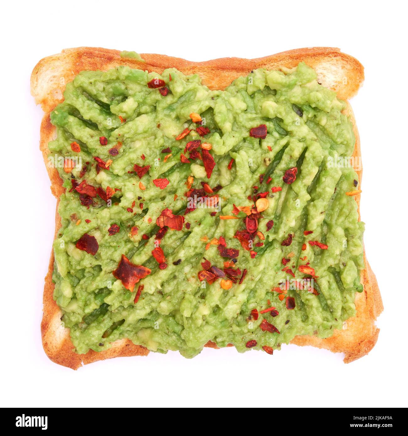 mashed avocado and pepper toast isolated on white background Stock ...