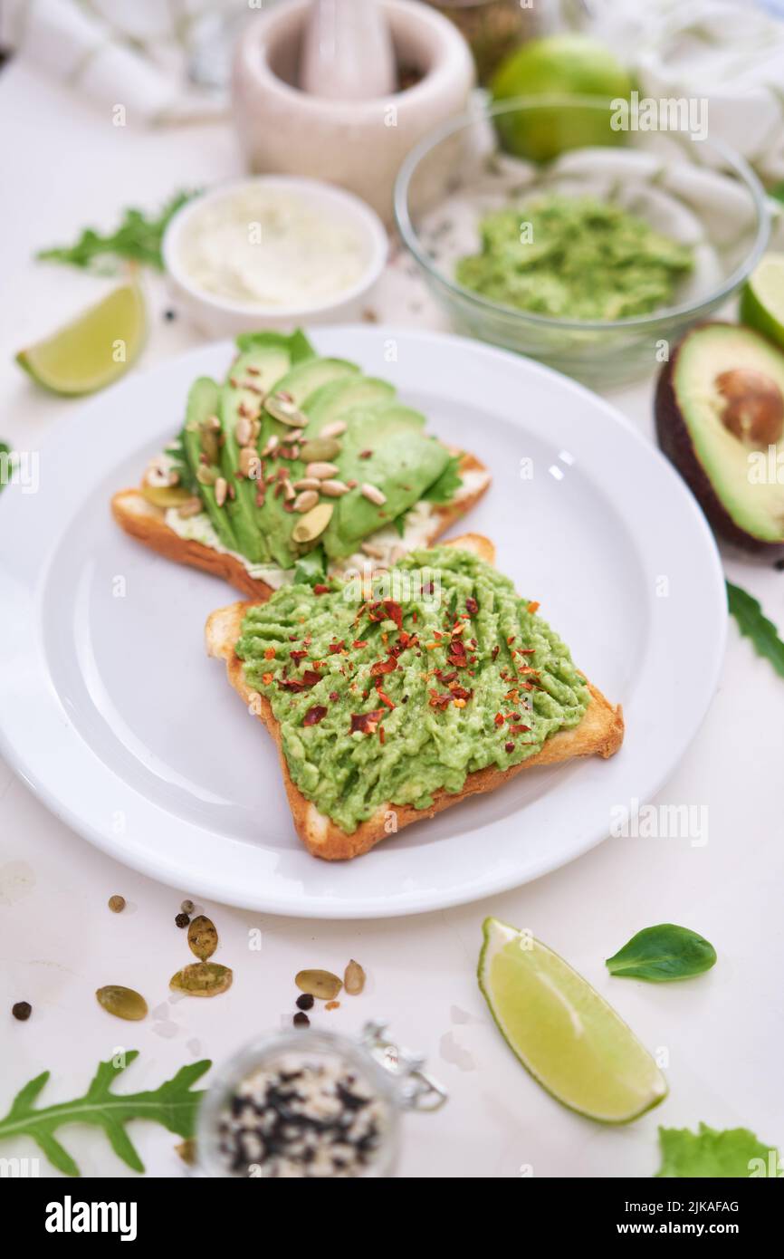 Toast mashed avocado cream hi-res stock photography and images - Alamy