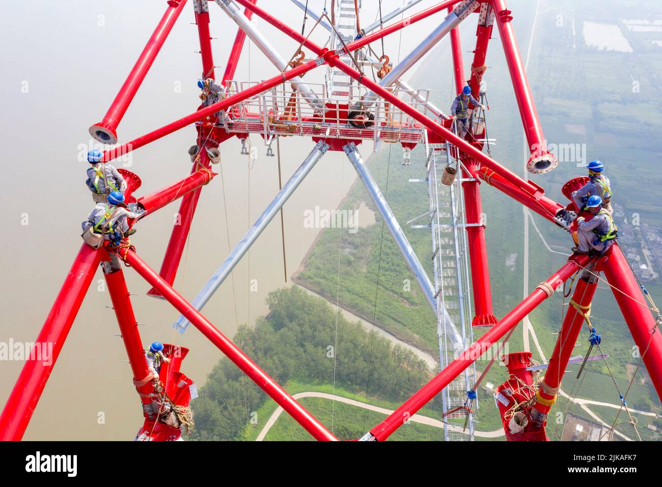 CHIZHOU, CHINA - AUGUST 1, 2022 - Construction workers from Anhui Power ...