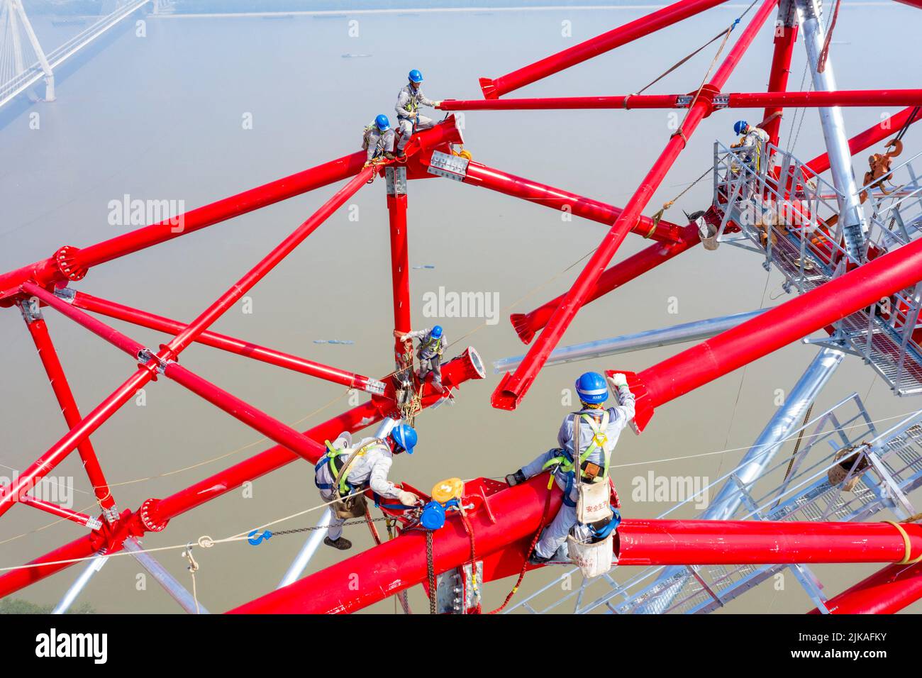 CHIZHOU, CHINA - AUGUST 1, 2022 - Construction workers from Anhui Power ...