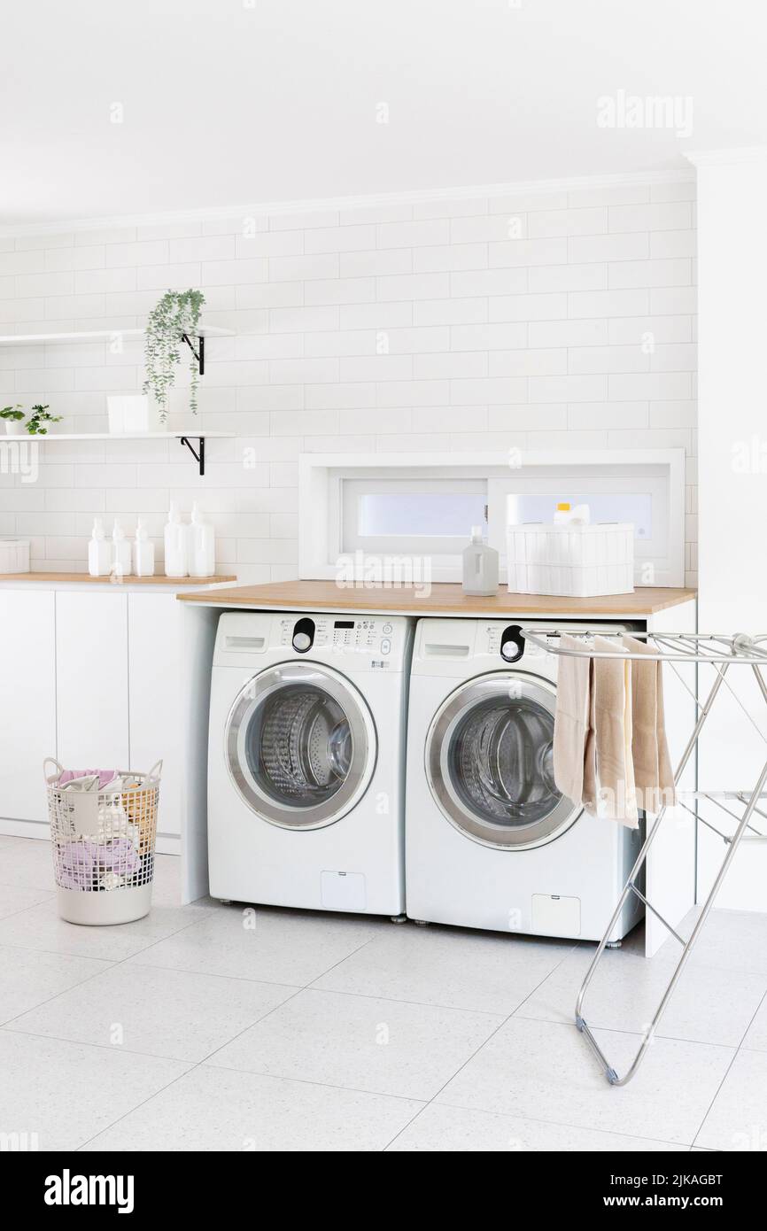 aesthetic laundry concept washing room Stock Photo - Alamy