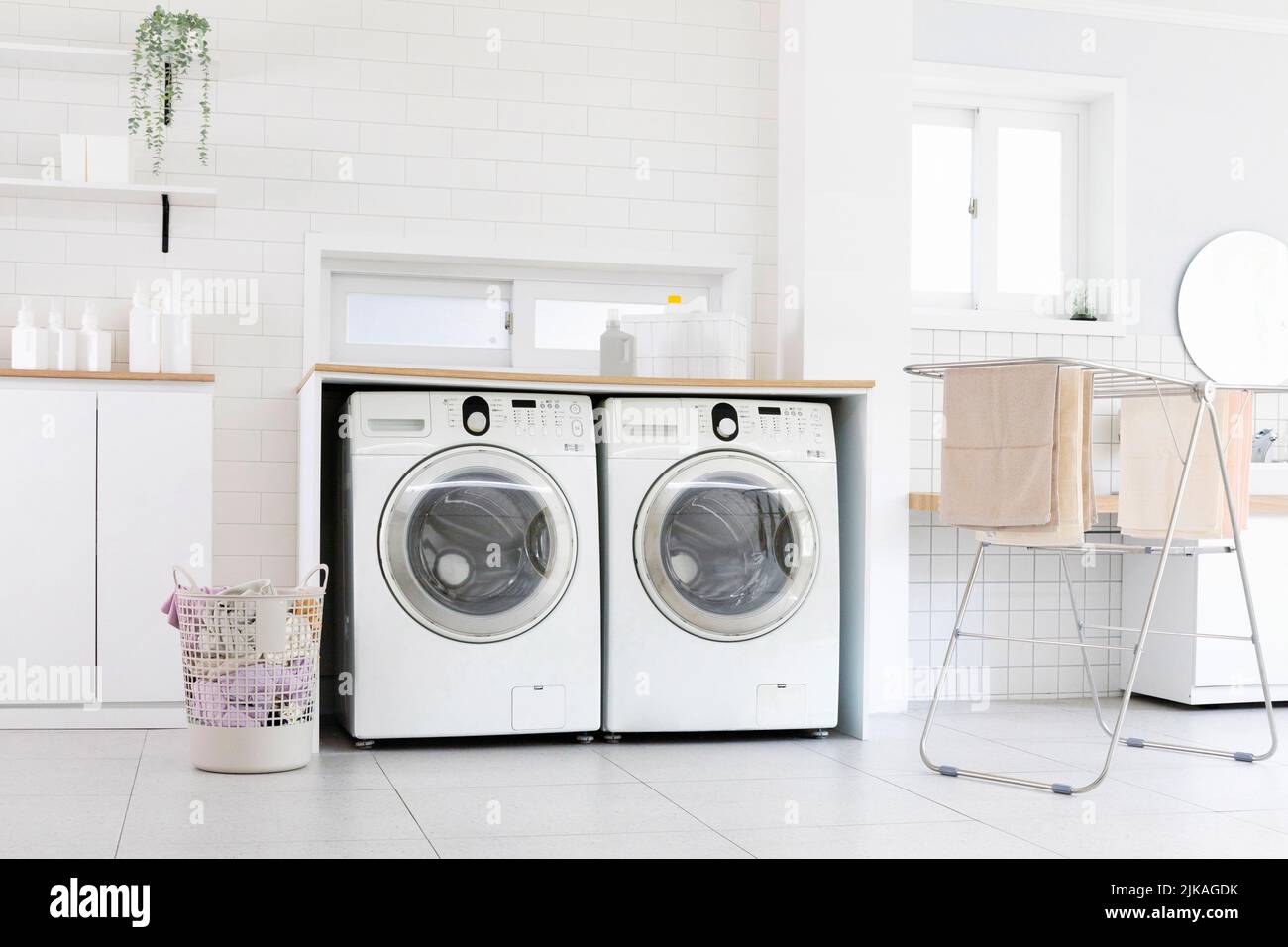 aesthetic laundry concept washing room Stock Photo - Alamy