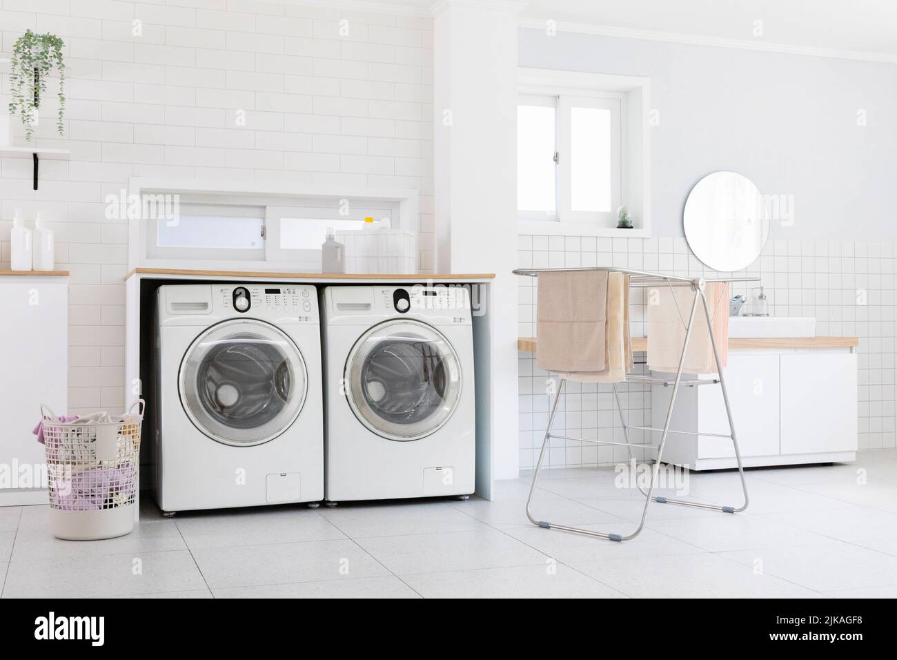aesthetic laundry concept washing room Stock Photo - Alamy