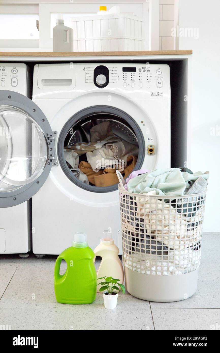 aesthetic laundry concept eco friendly detergent and laundry Stock ...