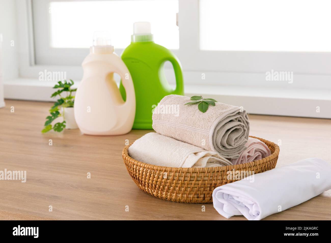 aesthetic laundry concept detergent and towel Stock Photo - Alamy
