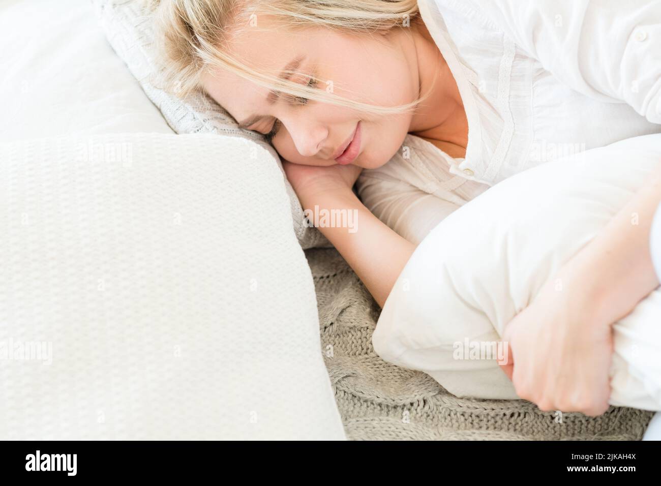 morning bedtime rest woman sleep peacefully bed Stock Photo - Alamy
