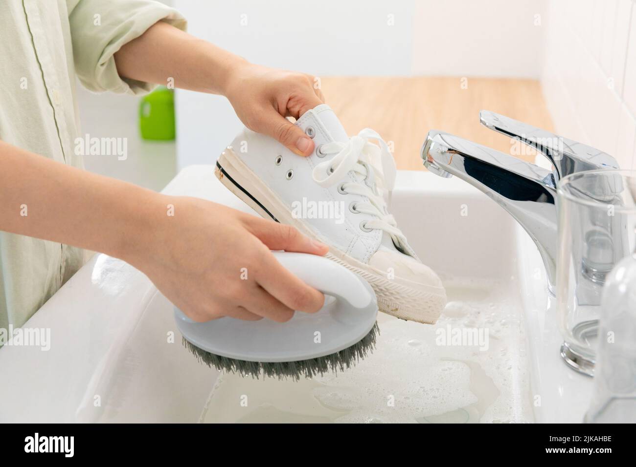 aesthetic laundry concept Washing sneakers Stock Photo - Alamy