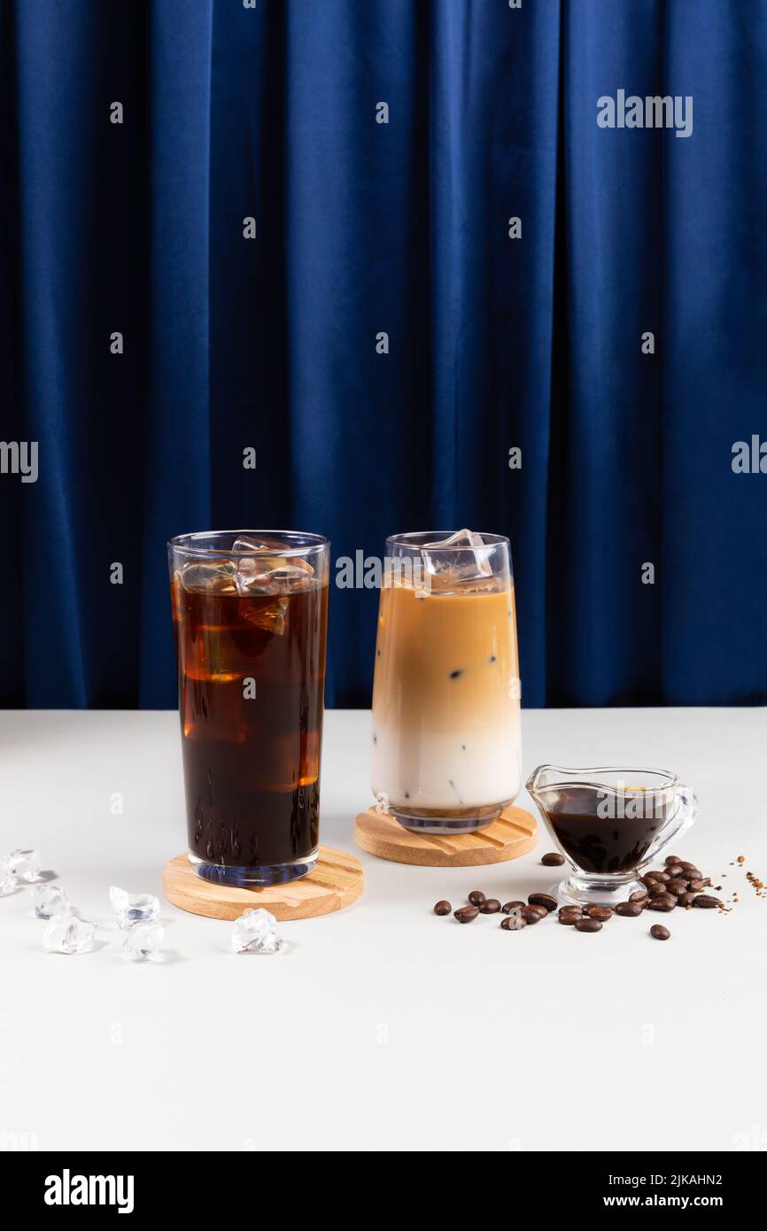 Summer drink background, iced cafe latte and americano, cold coffee ...