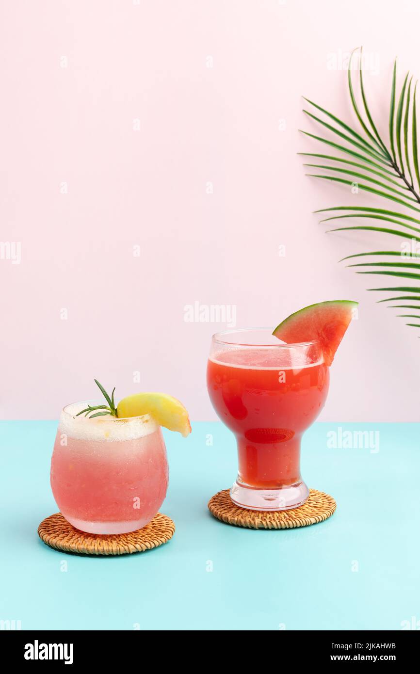 Summer drink background with peach and watermelon juice drink Stock ...